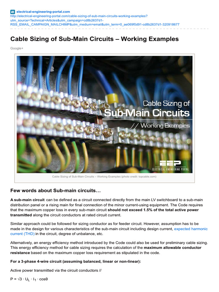 Cable Sizing for Sub-Main Circuits | PDF | Electrical Conductor ...