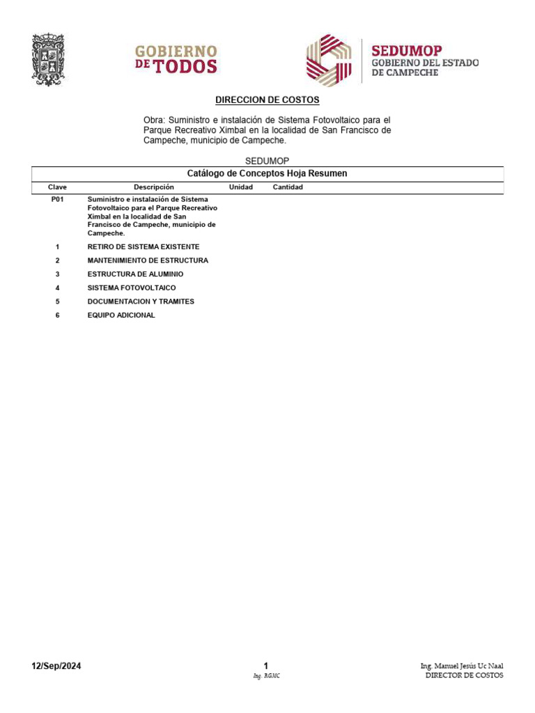 Catálogo de Conceptos Hoja Resumen | PDF