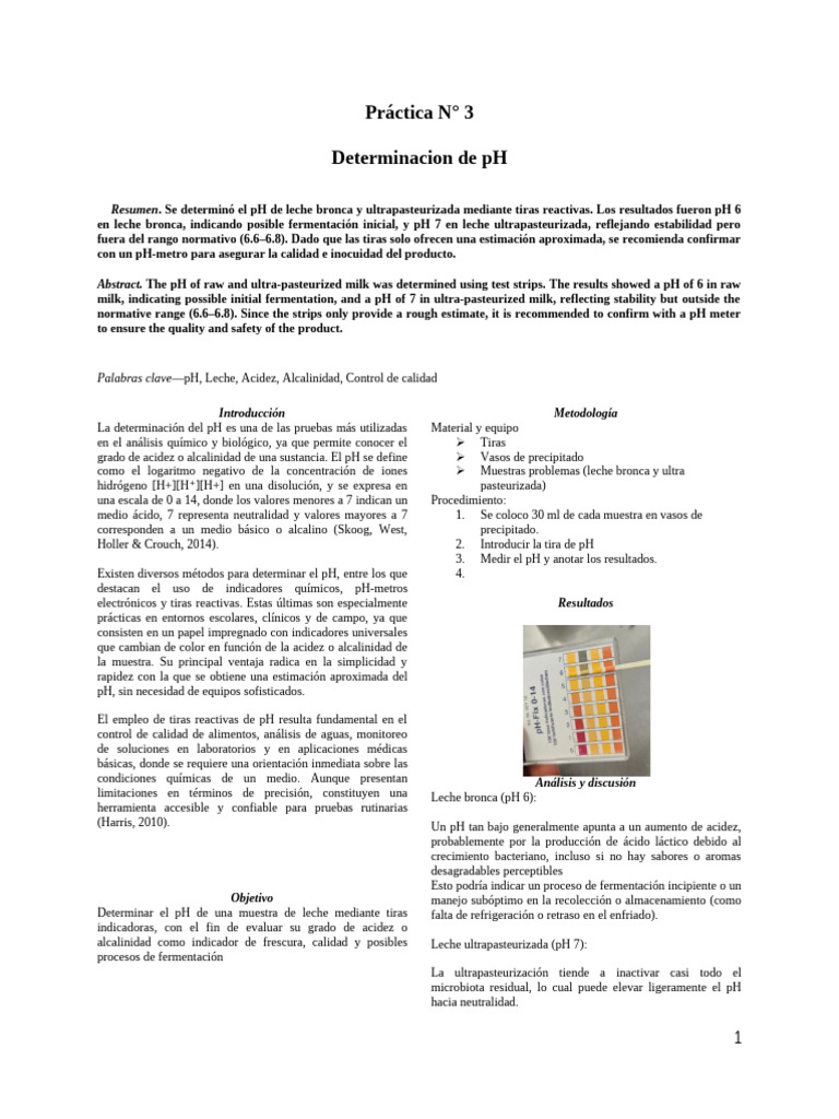 Practica Determinación de PH | PDF | Ph | Leche