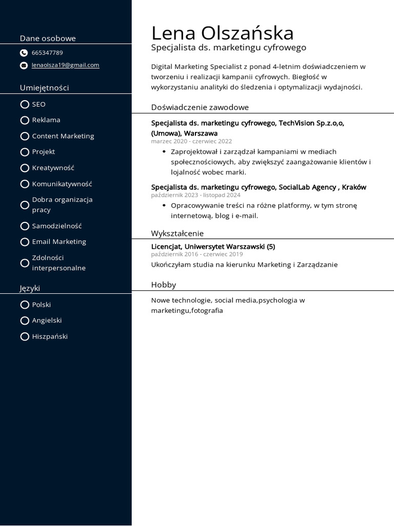 CV - Lena Olszańska | PDF