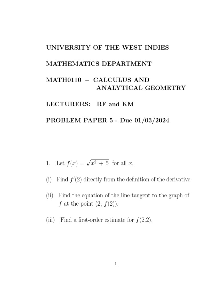 Calculus Problem Paper for MATH0110 | PDF