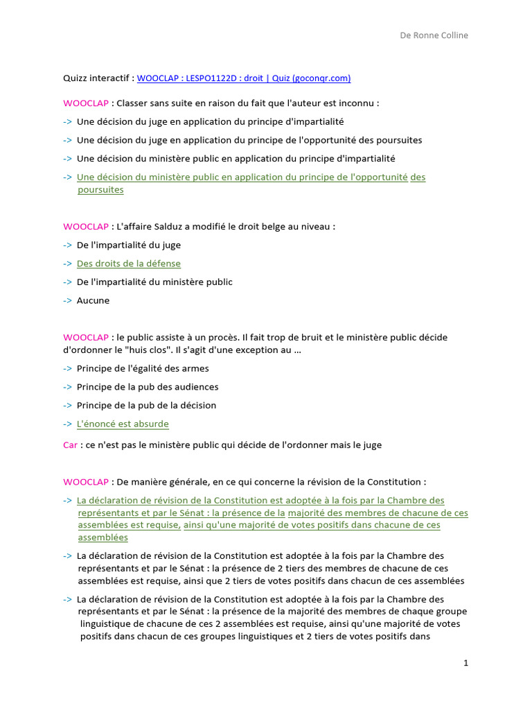 WOOCLAP Droit (Avec Justifications + Lien Quizz Interactif) + Exam 2021 ...