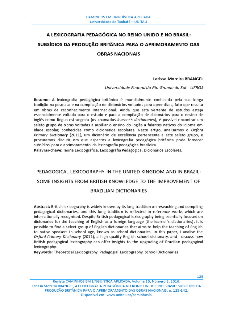Brangel (2016) | PDF | Lexicografia | Pedagogia