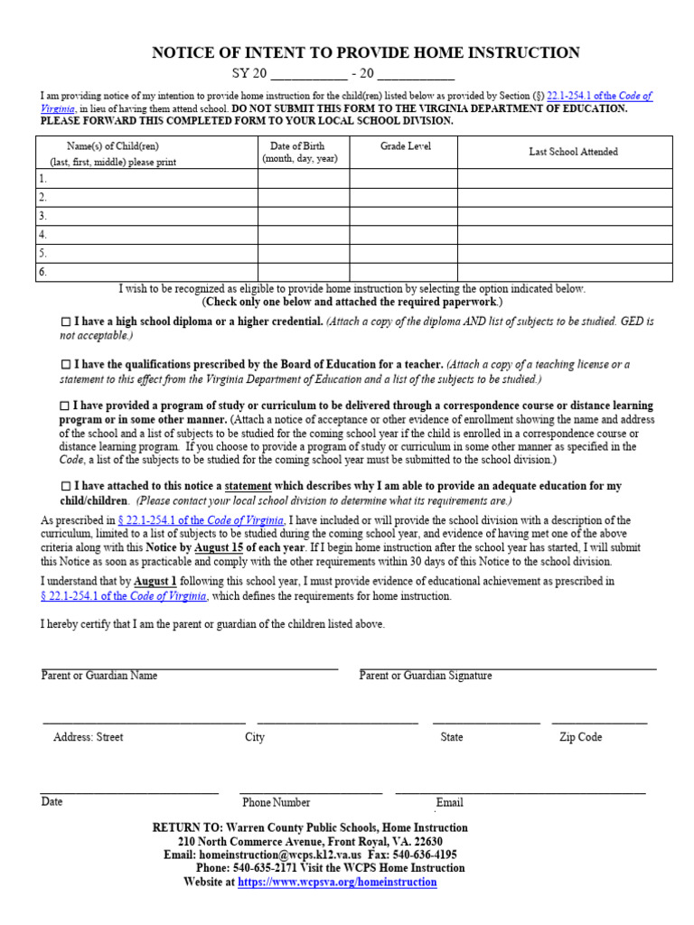 Notice of Intent To Provide Home Instruction 23.24 | PDF | General ...