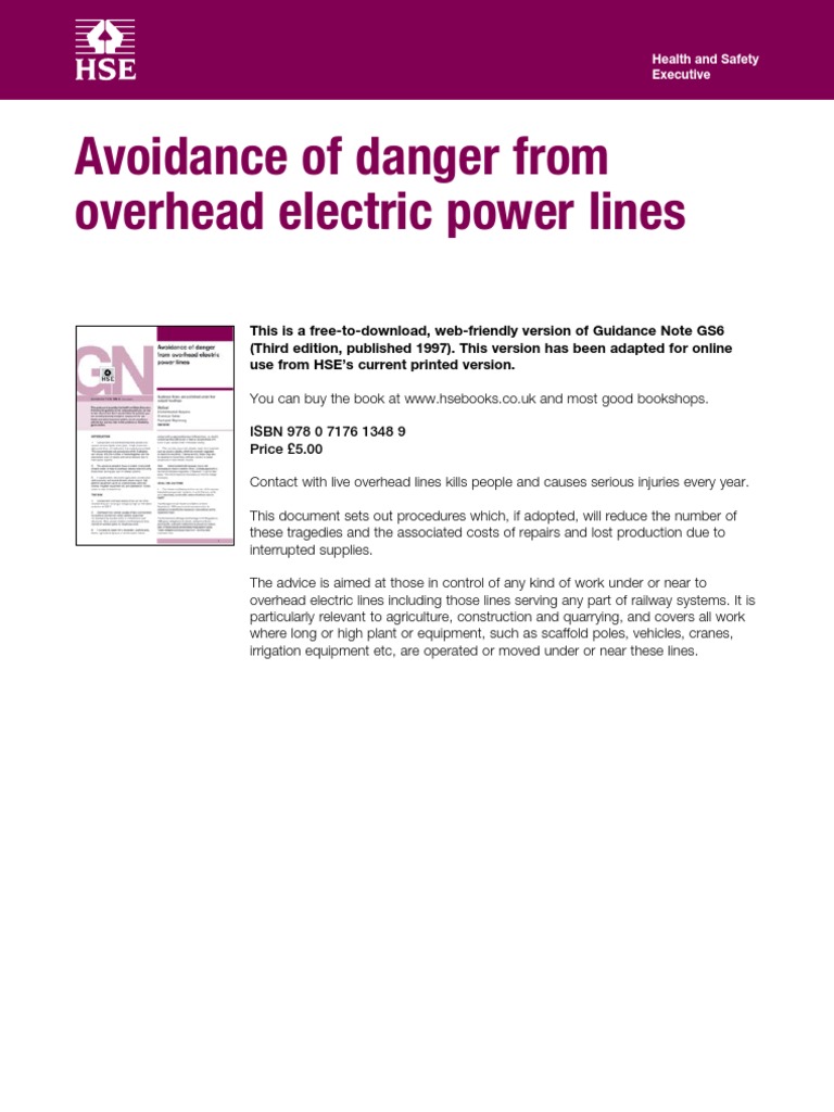 HSE GS6 Avoidance of Danger From Overhead Power Lines | PDF | Insulator ...