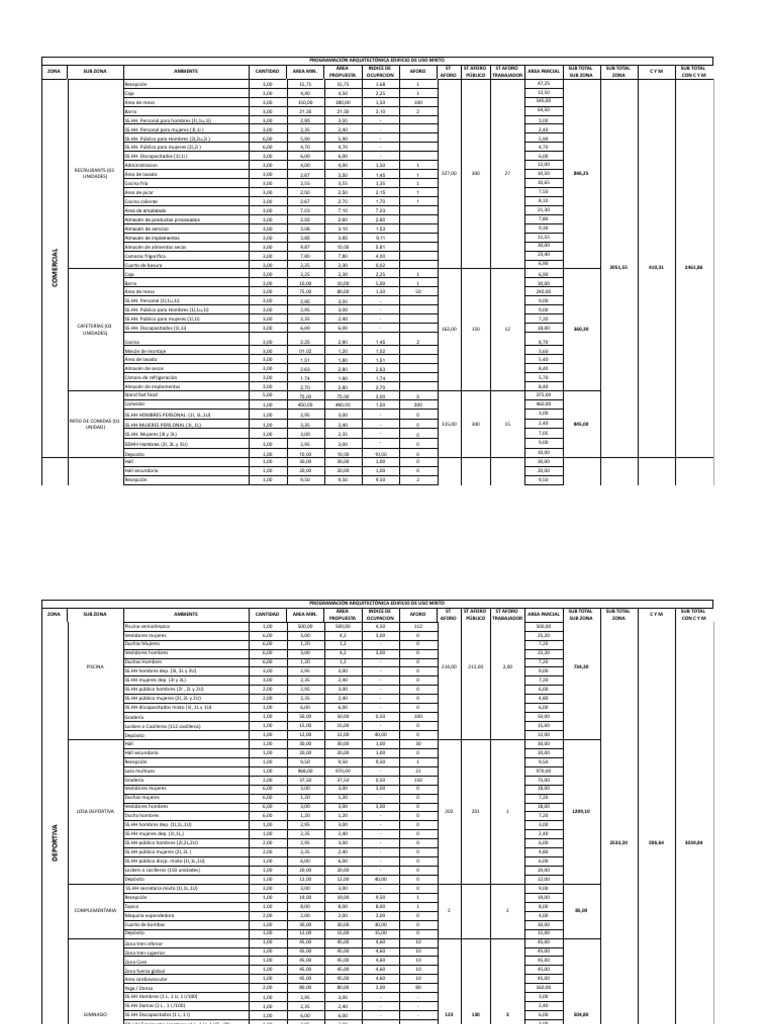 Programación Completa Arq Elena - XLSX - Sheet1 | PDF