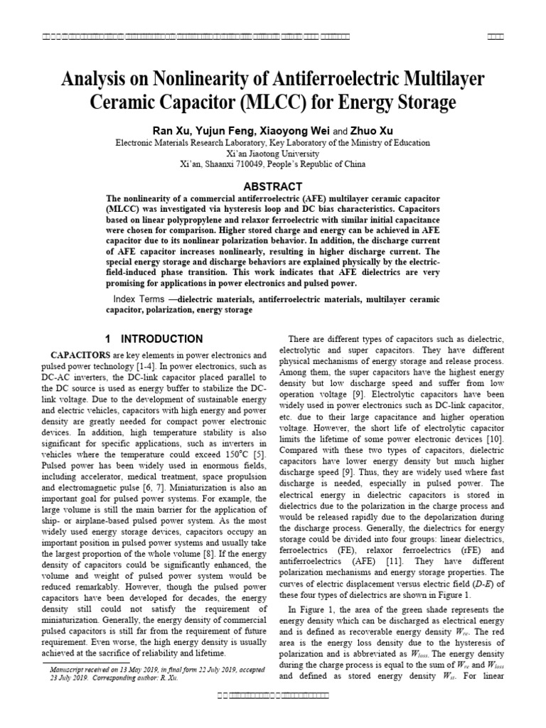 Analysis on Nonlinearity of Antiferroelectric Multilayer Ceramic ...
