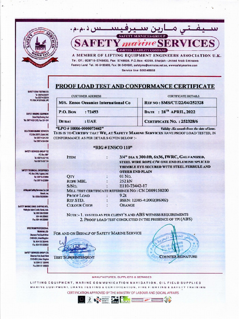 Towing Bridal SN E110-73442-17Cert 0110 | PDF