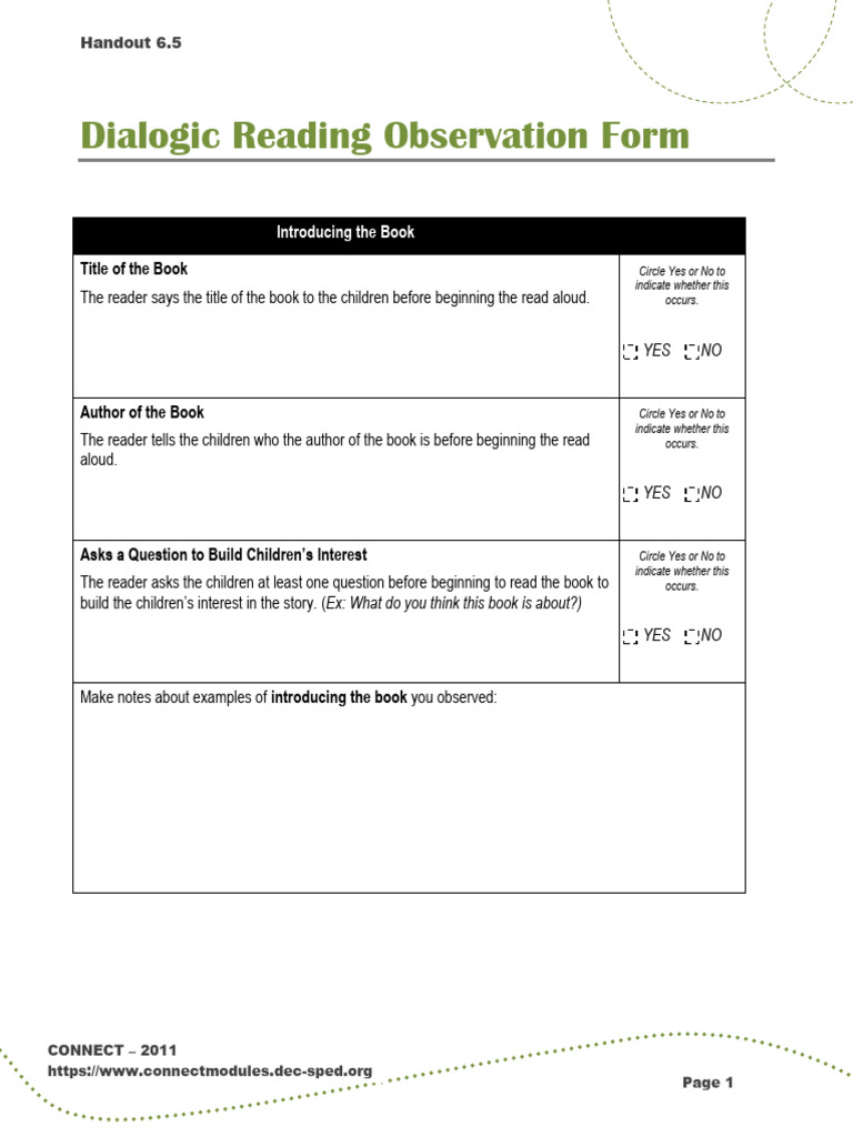 Dialogic Reading Observation Form | PDF | Psychological Concepts ...