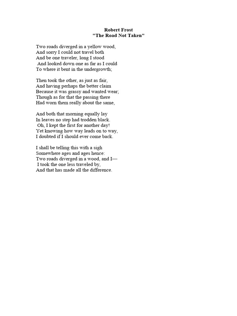 Robert Frost's "The Road Not Taken" Analysis | PDF