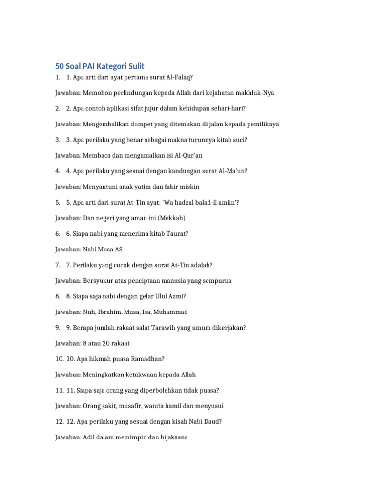 50 Soal PAI Sulit untuk Ujian | PDF