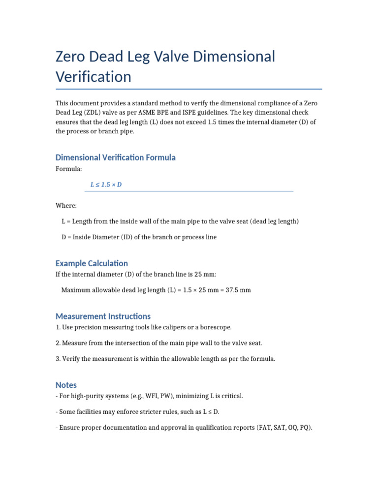 Zero Dead Leg Valve Verification | PDF