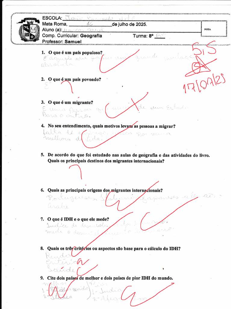 Avaliações 8B vespertino | PDF