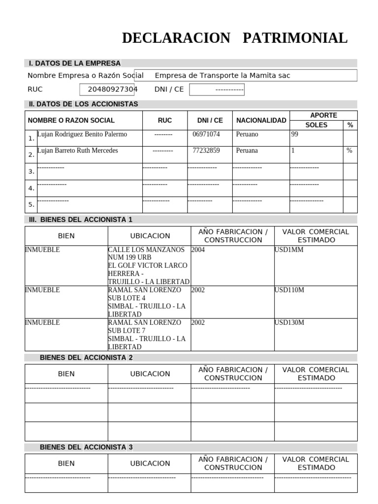 Cliente 03 Formato De Declaración Patrimonial Pdf