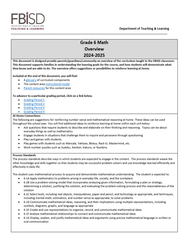 SMTH Grade 6 Math Public Overview | PDF | Ratio | Multiplication