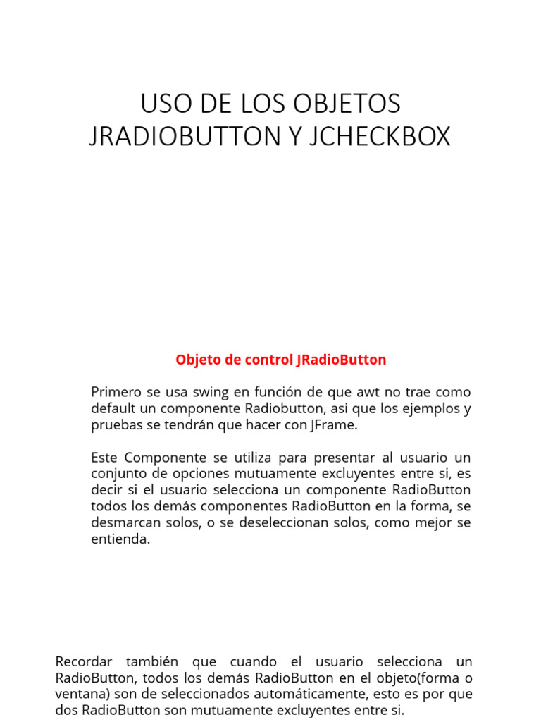 Uso de Los Objetos Jradiobutton y Jcheckbox_3 | PDF | Variable (informática) | Java (lenguaje de ...