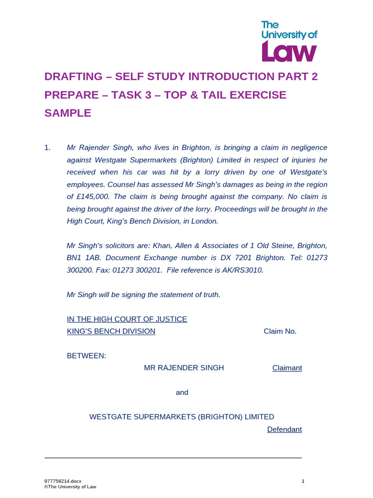 Headings - Samples of Particulars of Claim | PDF | Justice | Crime ...