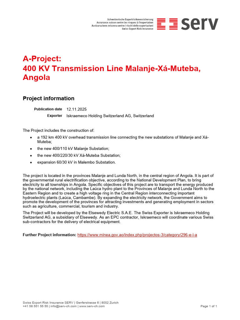 Angola 400kV Transmission Line Project | PDF