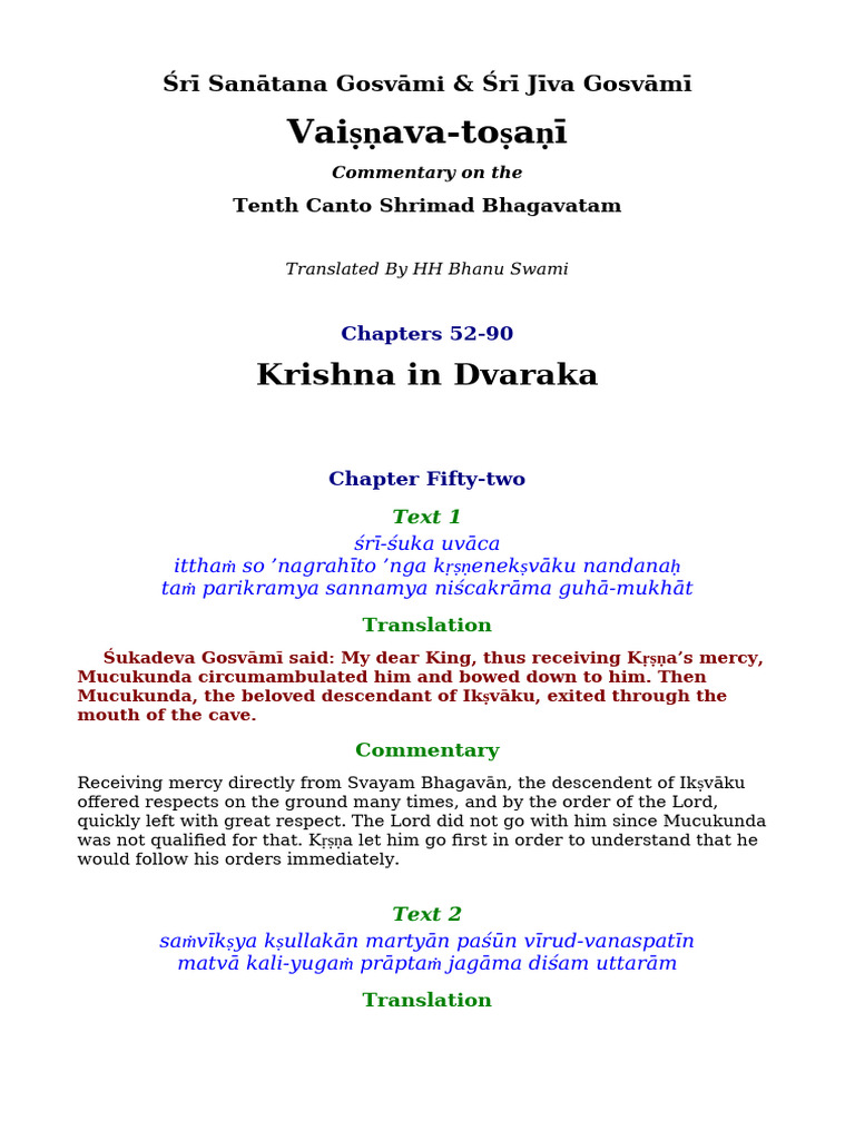 Vaishnava Toshani 10 52-10 90 SB Dvaraka Sanatana Gosvami Amp Jiva ...