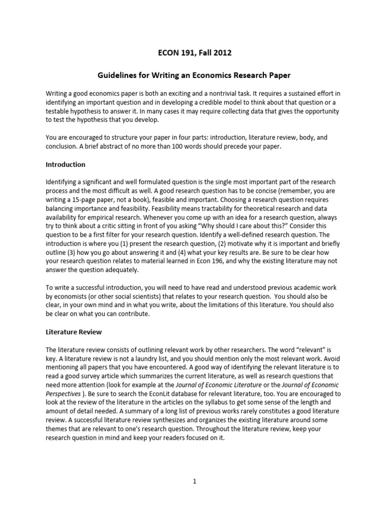 Berkeley - Guidelines For Writing An Economics Research Paper | PDF ...