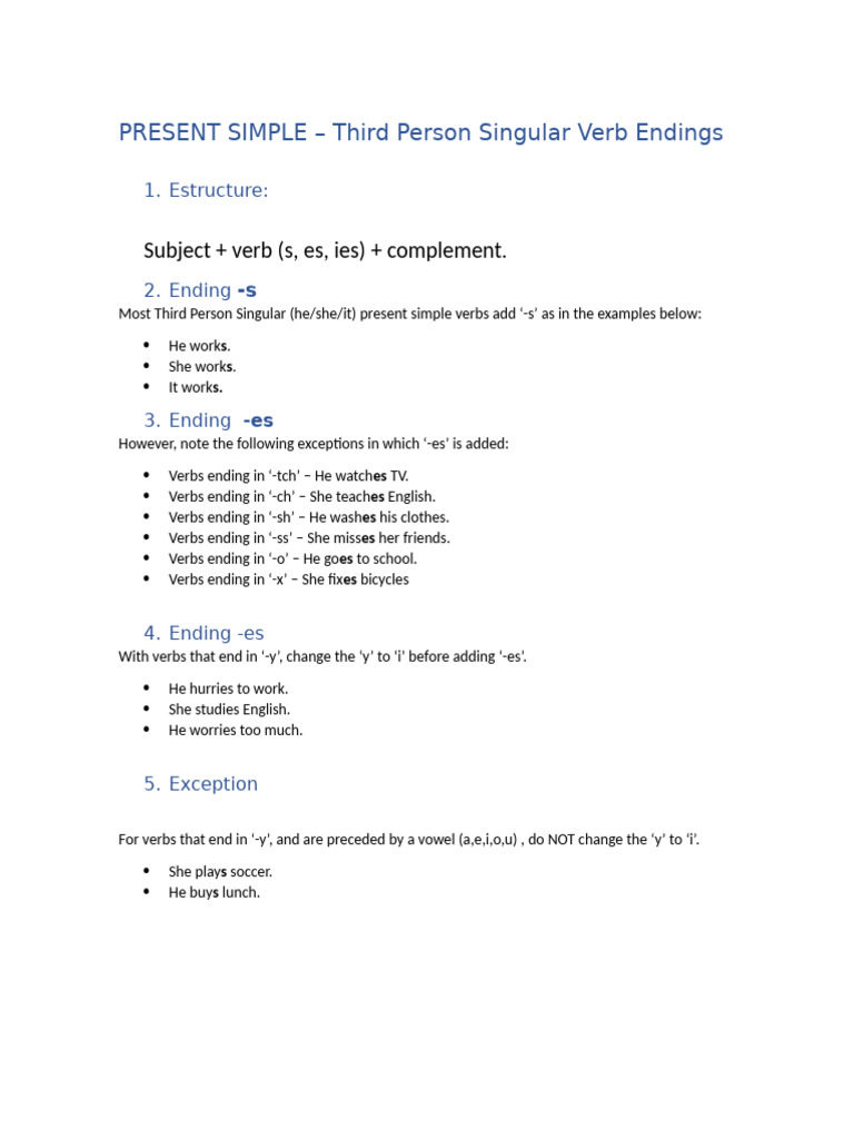 Simple Present - Third Person Singular-Explanation - 104806 | PDF