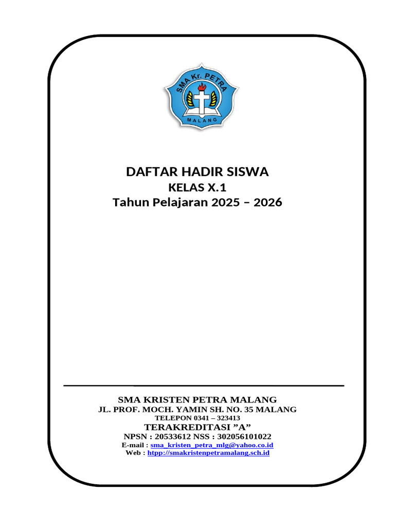 Cover Daftar Hadir Kelas | PDF