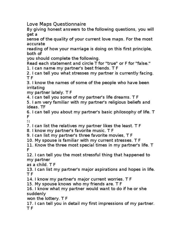 Love Maps Questionnaire | PDF | Science | Philosophical Science