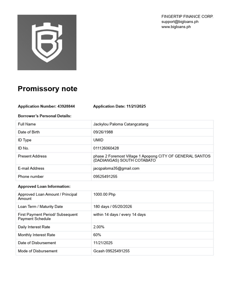 Promissory Note | PDF | Loans | Debt