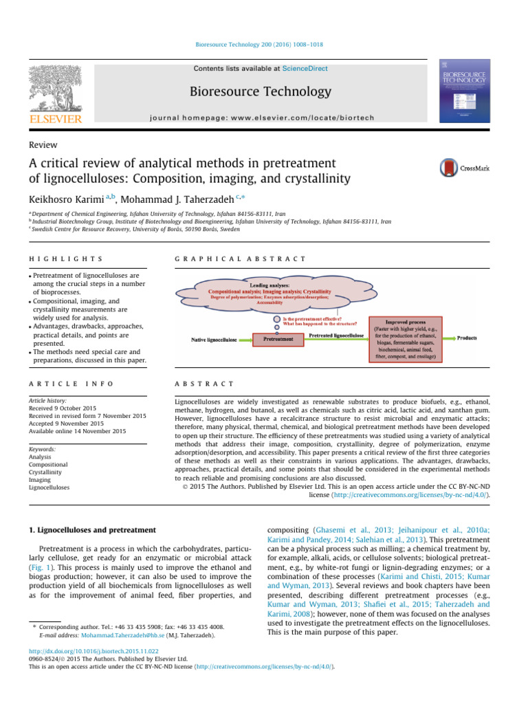 A critical review of analytical methods in pretreatment of lignocelluloses Composition, imaging ...