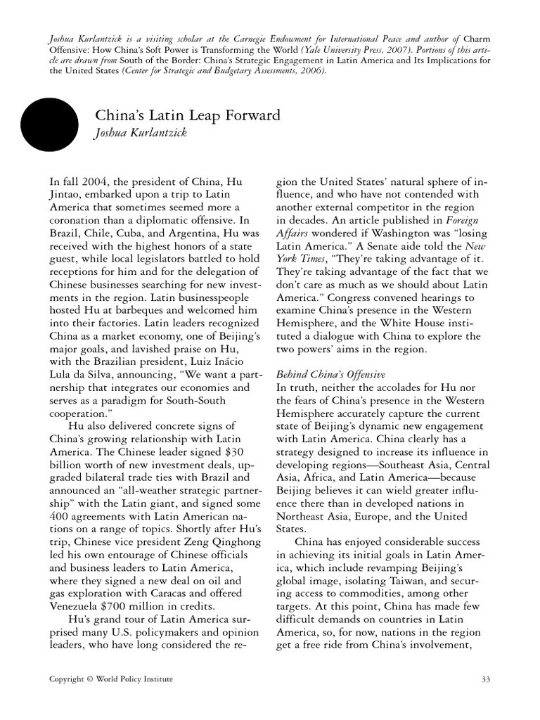Kurlantzick, Joshua. China's Latin Leap Forward | PDF | China | World ...