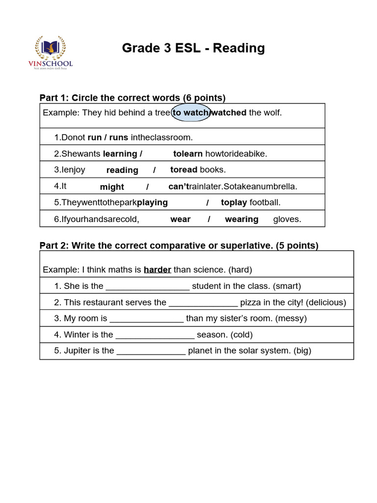 Grade 3 ESL Reading Comprehension Exercises | PDF | Foods | Cuisine