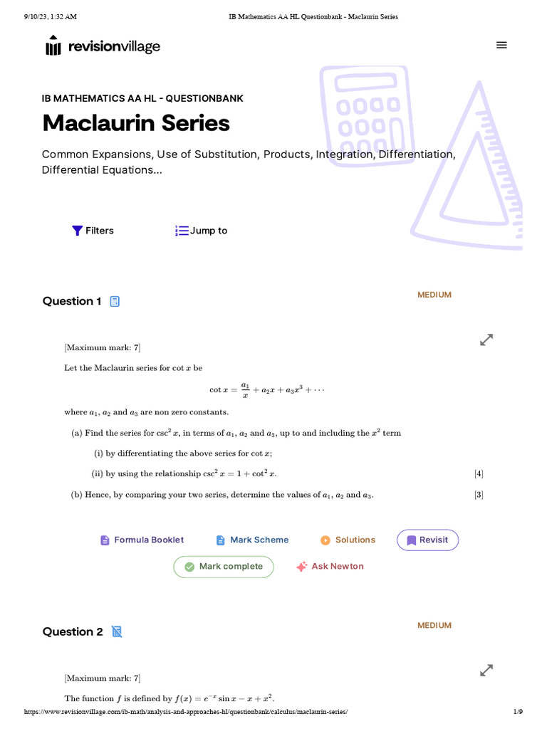 IB Math AA HL: Maclaurin Series Questions | PDF | Function (Mathematics ...