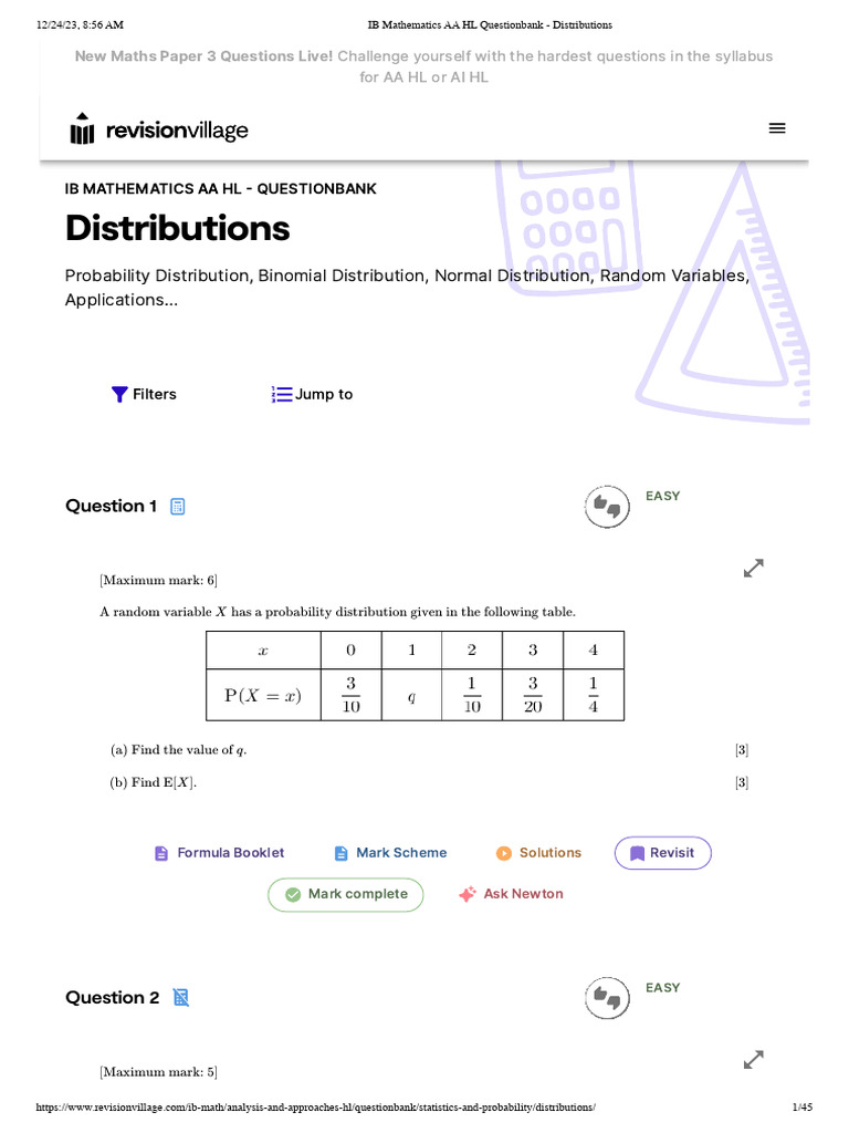 IB Mathematics AA HL Questionbank - Distributions 2 | PDF | Normal ...