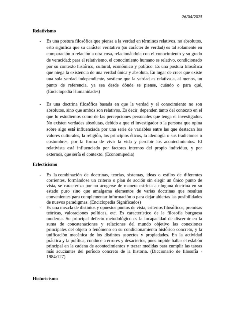 Tarea Definiciones Int a La Filo | PDF | Verdad | Relativismo