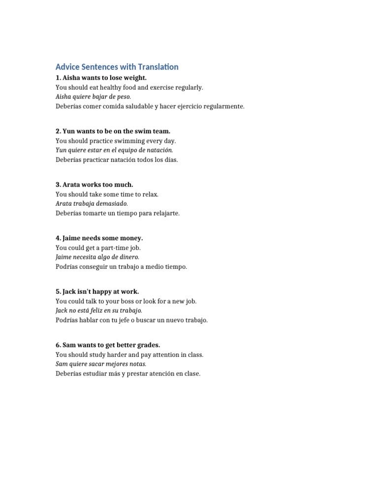 Advice Sentences With Translation | PDF