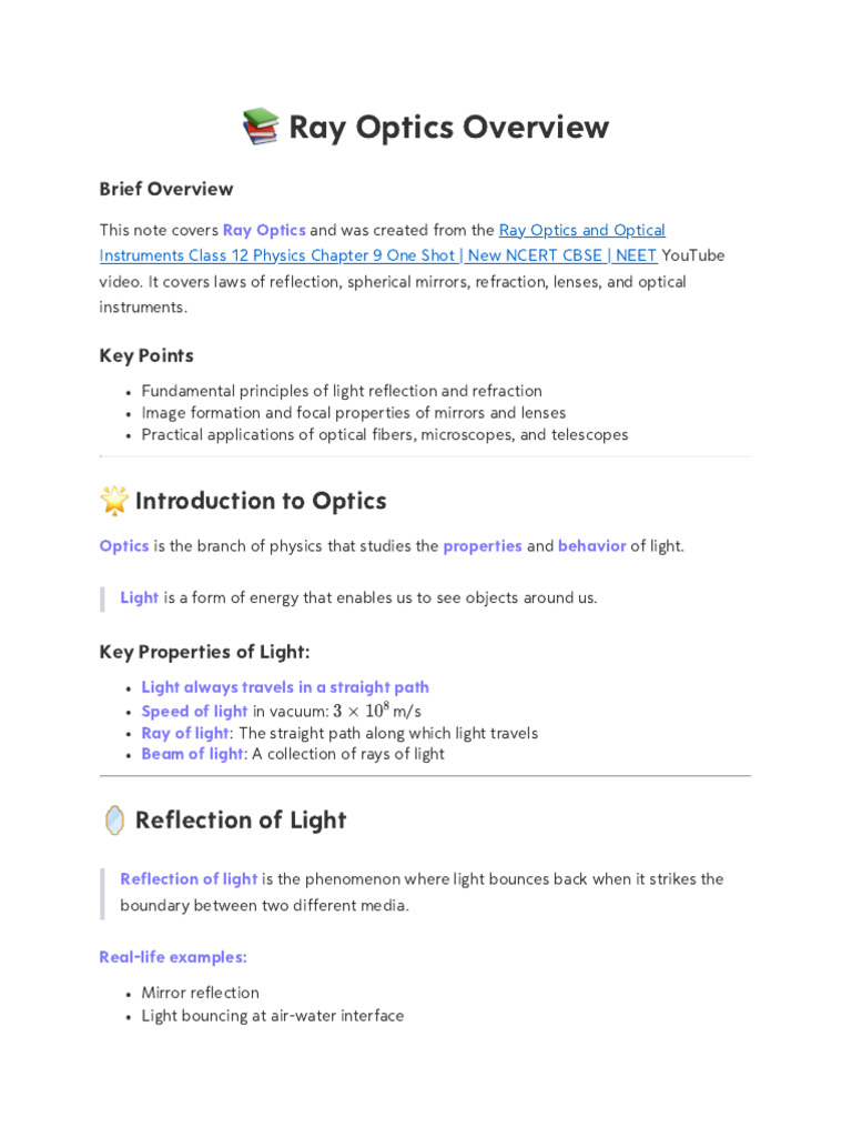 Ray Optics and Optical Instruments Class 12 Physics Chapter 9 One Shot ...