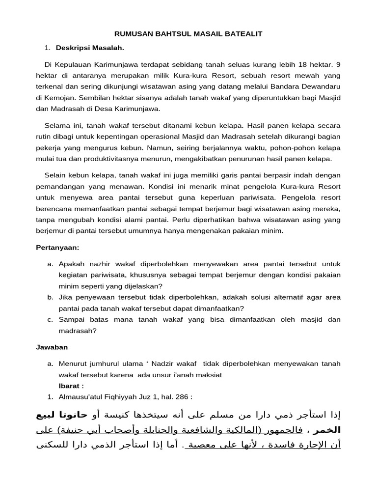 Rumusan Bahtsul Masail Batealit | PDF