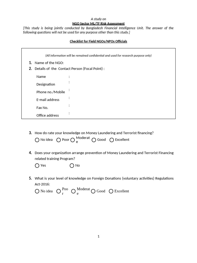 NGO Sector ML/TF Risk Assessment Study | PDF | Non Governmental ...