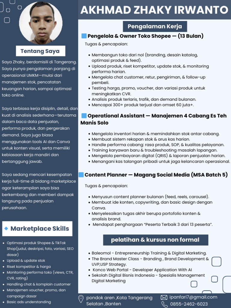 Akhmad Zhaky Irwanto Cv | PDF