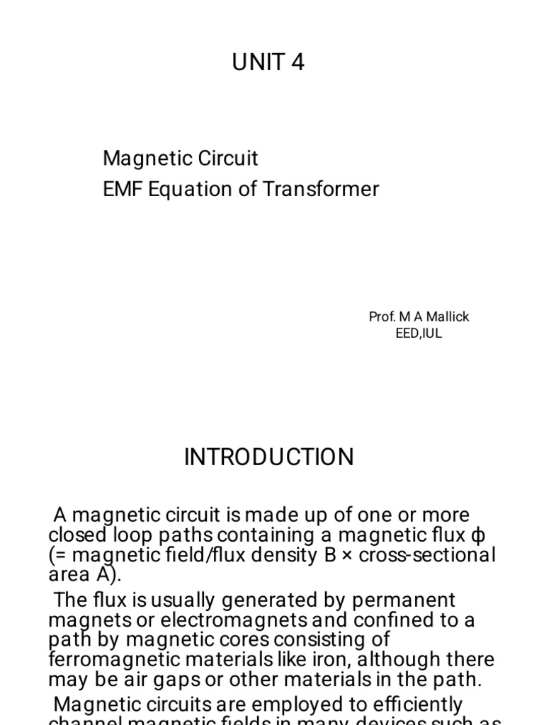 UNIT 4 Magnetic Circuit and EMF Equation of Transformer | PDF