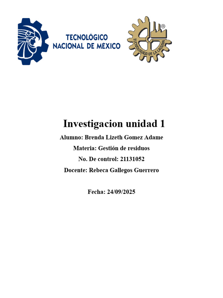 Trabajo Unidad 1 Gestion. Brenda Lizeth Gomez Adame | PDF | Residuos ...