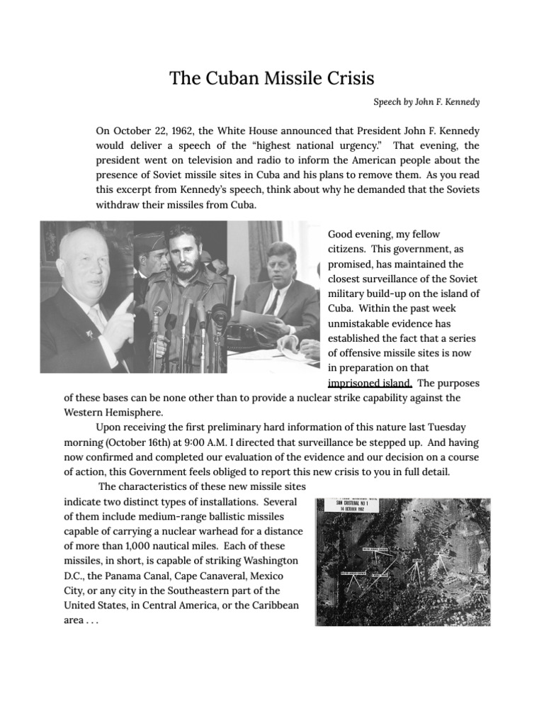 Kennedy's Urgent Speech on Cuba Crisis | PDF | Cuban Missile Crisis ...