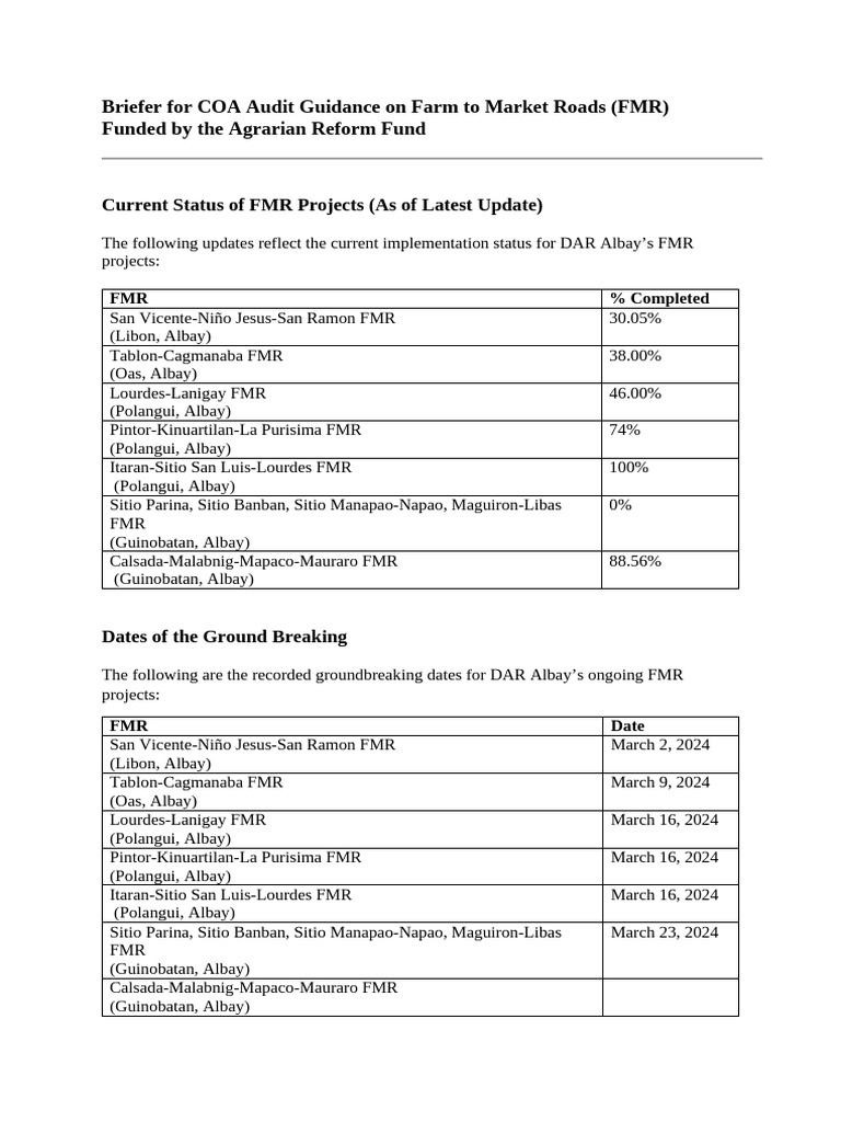 COA Audit Guidance: FMR Projects Update | PDF | Ecological Restoration ...