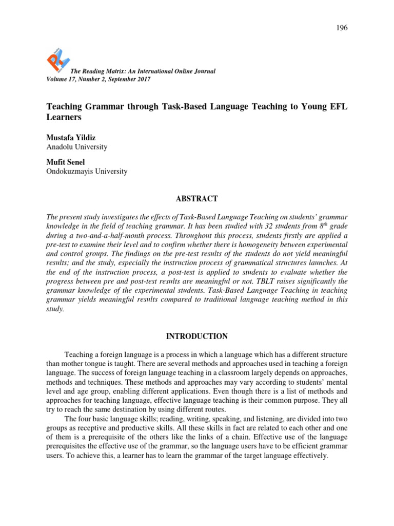 Task-Based Grammar Teaching for EFL | PDF | Language Education | Second ...