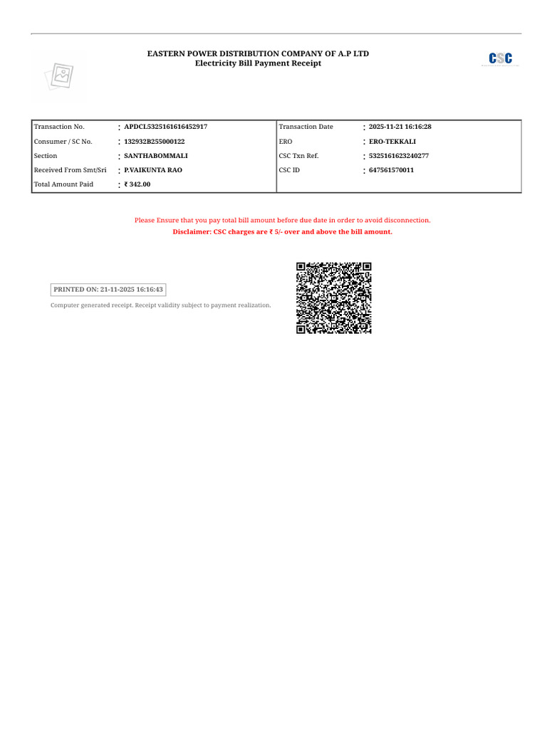 Eastern Power Distribution Company of A.P LTD Electricity Bill Payment ...