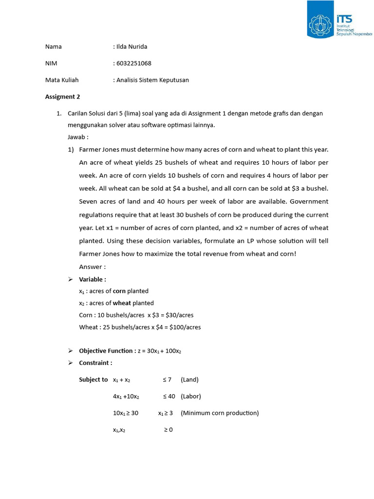 Assignment 2 - Linier Programming (Solver) | PDF | Algorithms ...