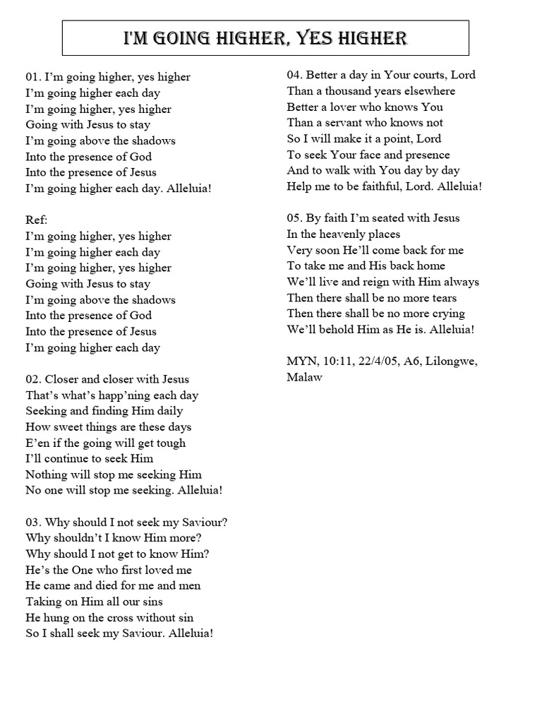 Chant I'm Going Higher, Yes Higher | PDF