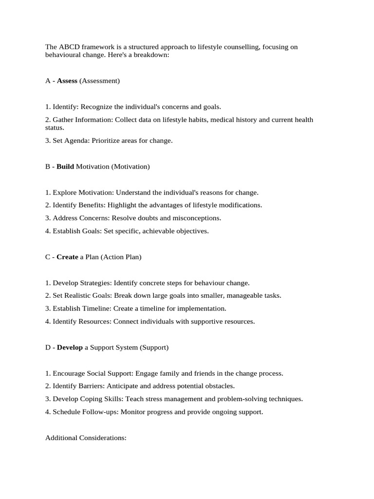 ABCD Framework for Lifestyle Counselling | PDF