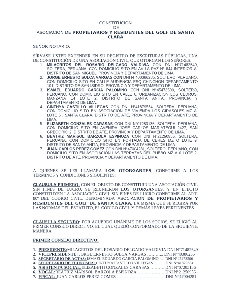 Constitucion Asociacion de Propietarios y Residentes Del Golf de Santa ...