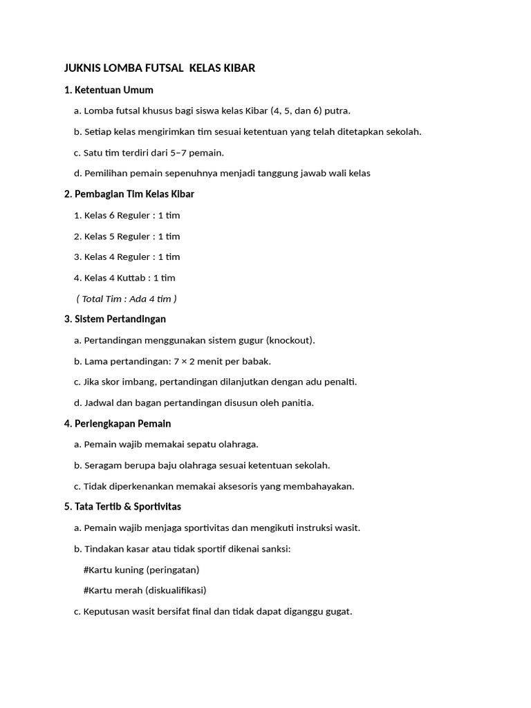 Juknis Lomba Futsal Kibar | PDF